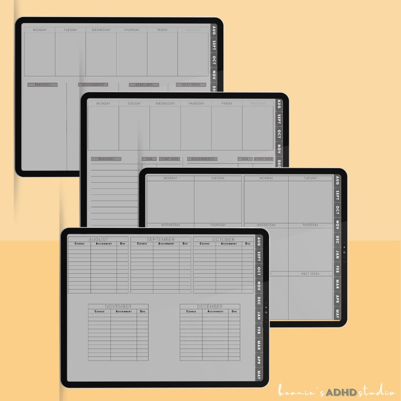 ADHD Undated Minimalist Digital Academic Planner 2023-2024 - Etsy