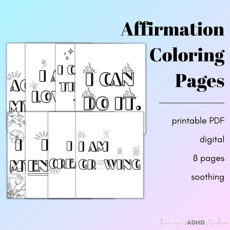Printable Digital PDF Affirmation Coloring Pages - Etsy