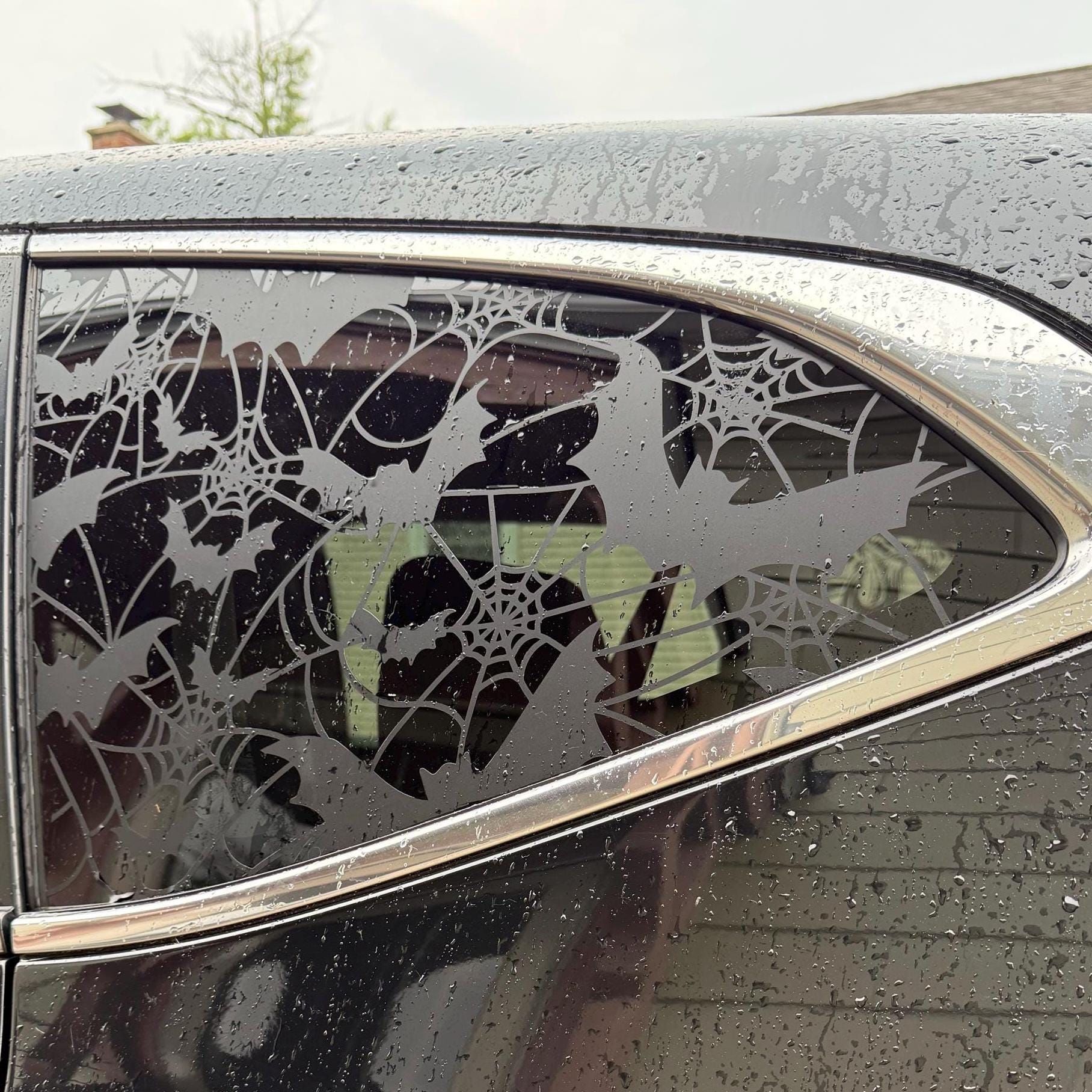 Spiderwebs and Bats Car Window Decal: Full Coverage Vinyl Sticker, Rear ...