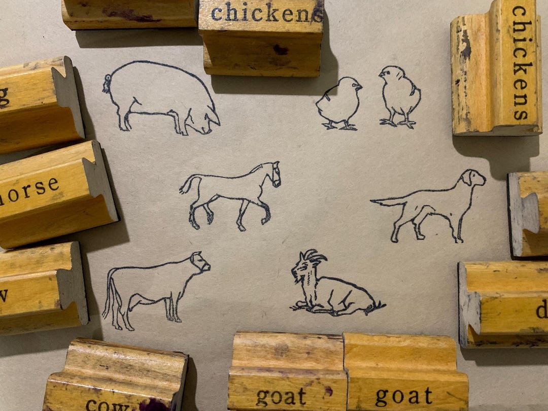 Vintage Farm Animal Stamp Wood Handled Rubber Stamp Craft Gift Card ...