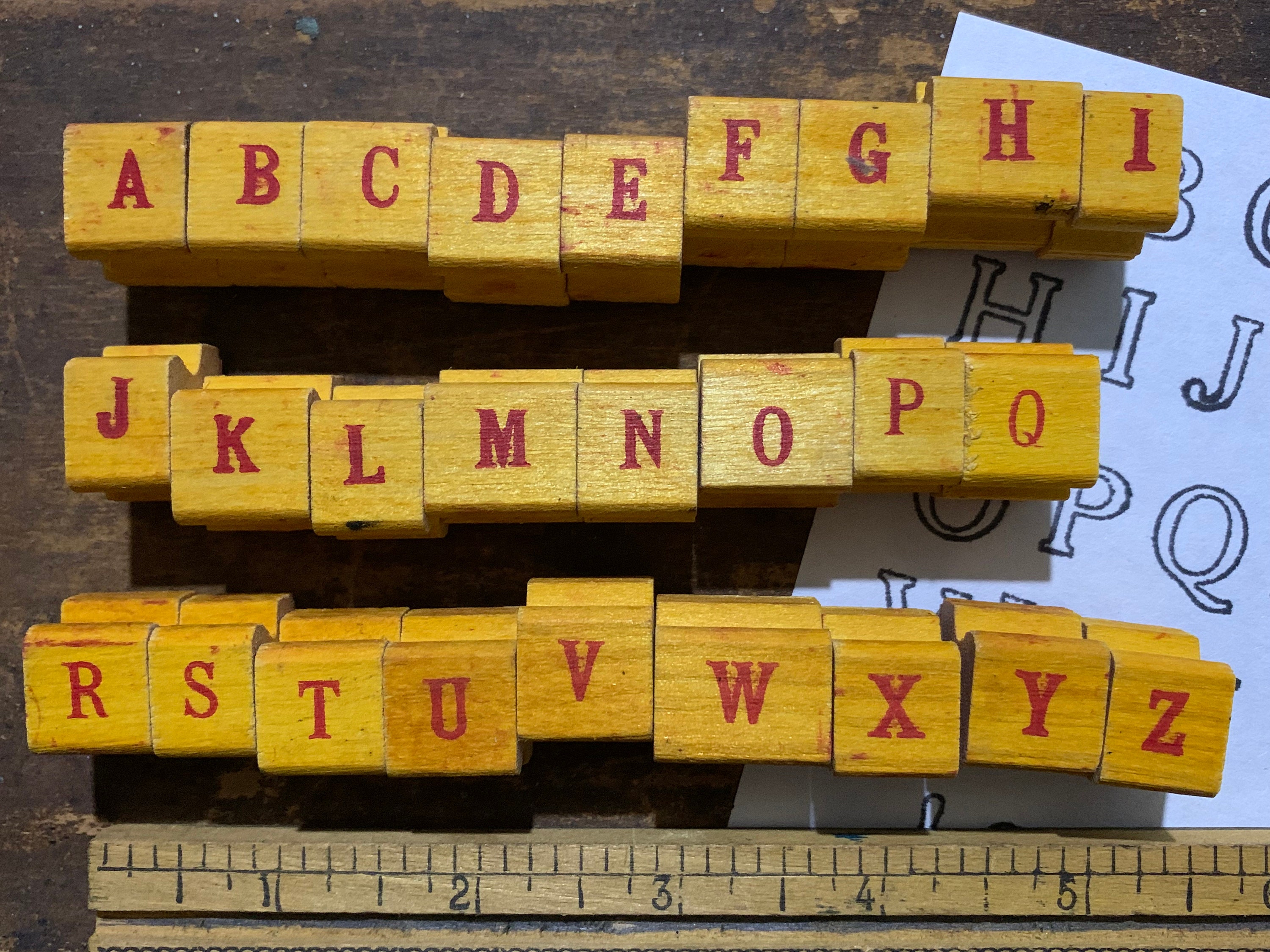 Vintage Alphabet ABC Wood Stamp Number Set Stamps Craft Scrapbooking ...