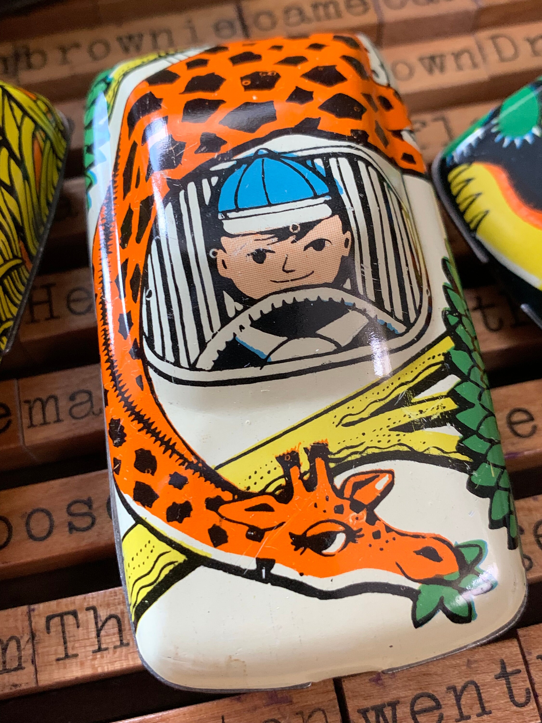 Vintage Safari Toy Tin Car Vintage Tin Litho Animal Theme Car Made in ...