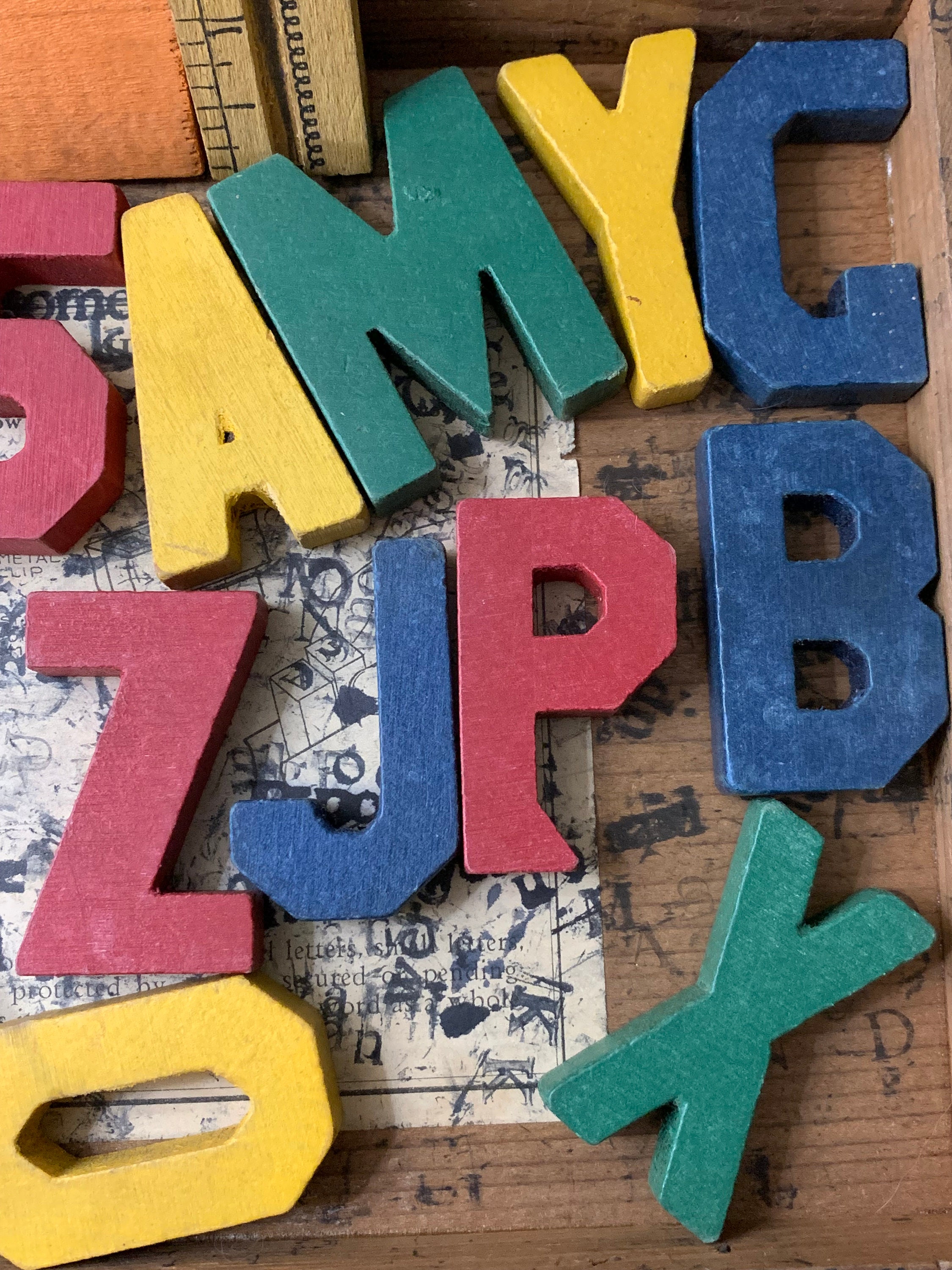 Vintage Wood Alphabet Toy Children Learning Blocks Wood Spelling Toy ...