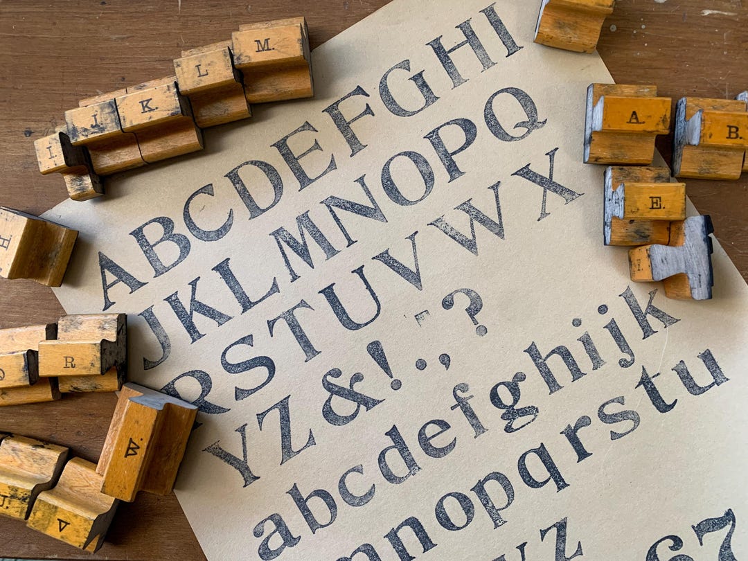 Vintage Wood Stamp Alphabet Set ABC Number Lettering Stamps for Craft ...