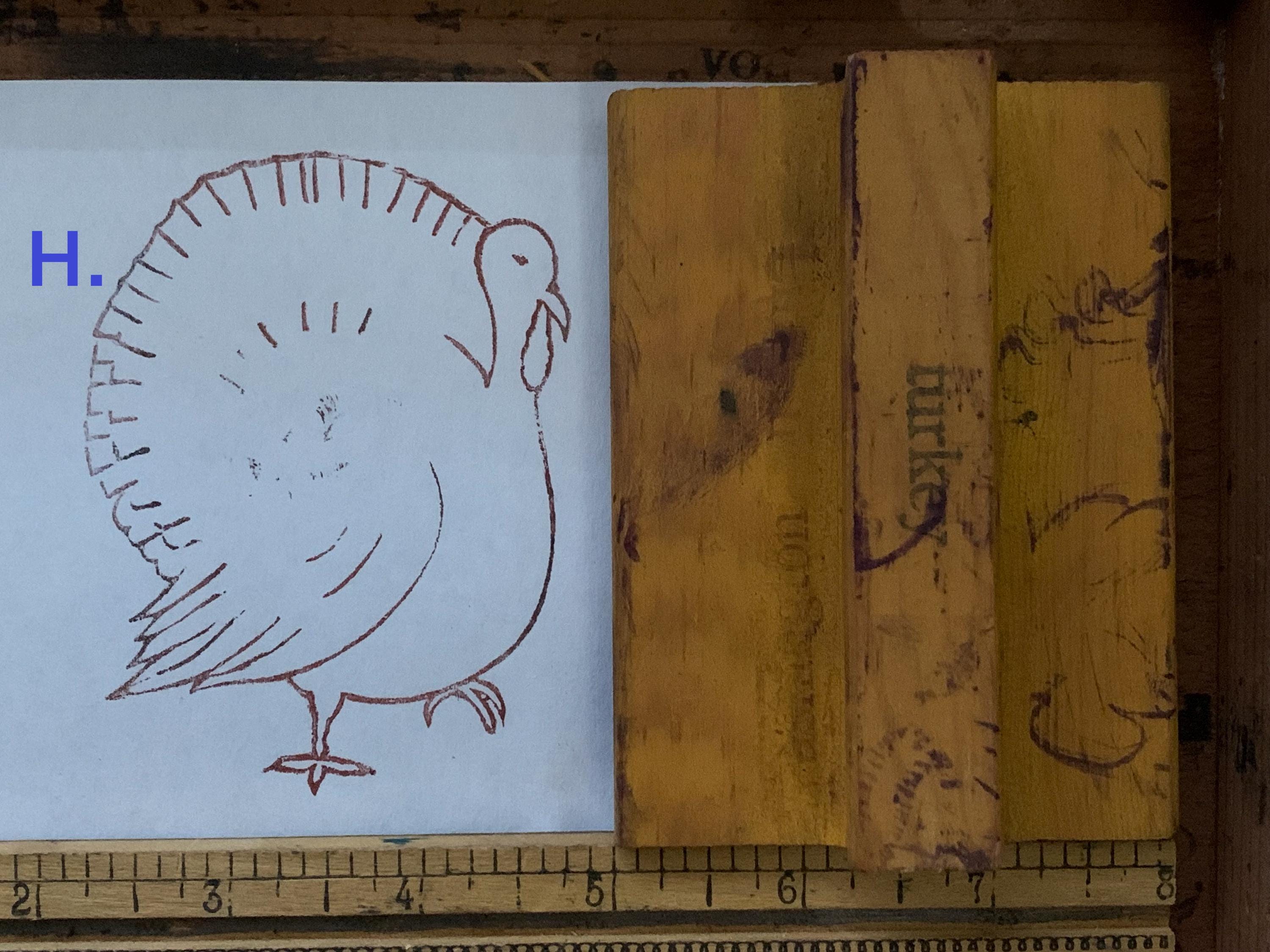Vintage Turkey Stamp Vintage Wood Turkey Rubber Stamp for Thanksgiving ...