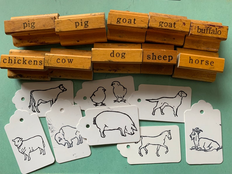 Vintage Farm Animal Stamp Wood Handled Rubber Stamp Craft Gift Card ...