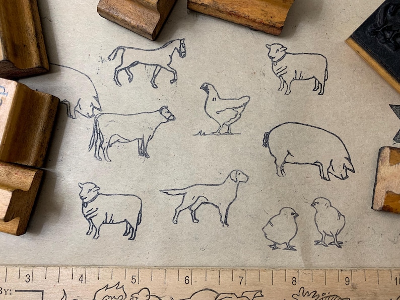 Vintage Farm Animal Stamp Wood Handled Rubber Stamp Craft Gift Card ...