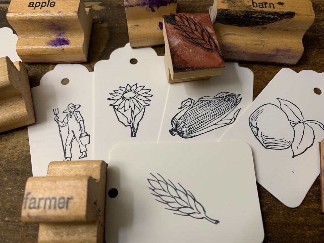 Vintage Flower Stamp Wood Handled Rubber Stamp for Craft Gift and Card ...
