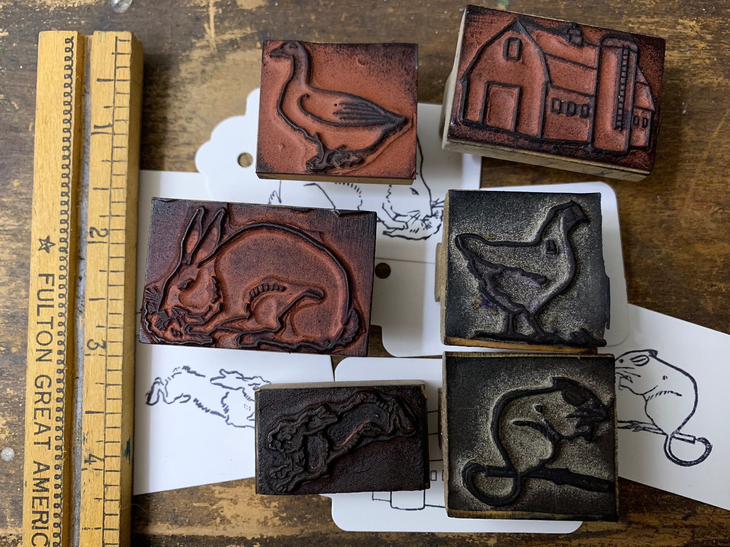 Vintage Farm Animal Stamp Wood Handled Rubber Stamp Craft Gift Card ...