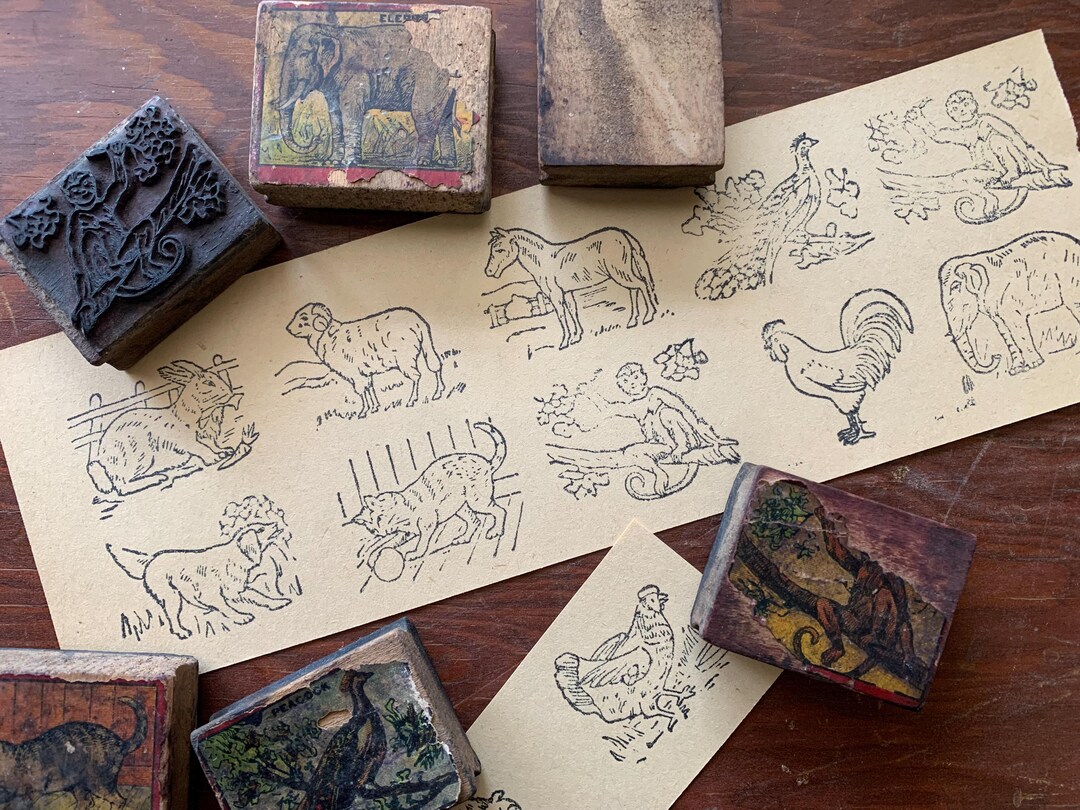 Vintage Farm Animal Stamp Wood Handled Rubber Stamp for Card Making ...