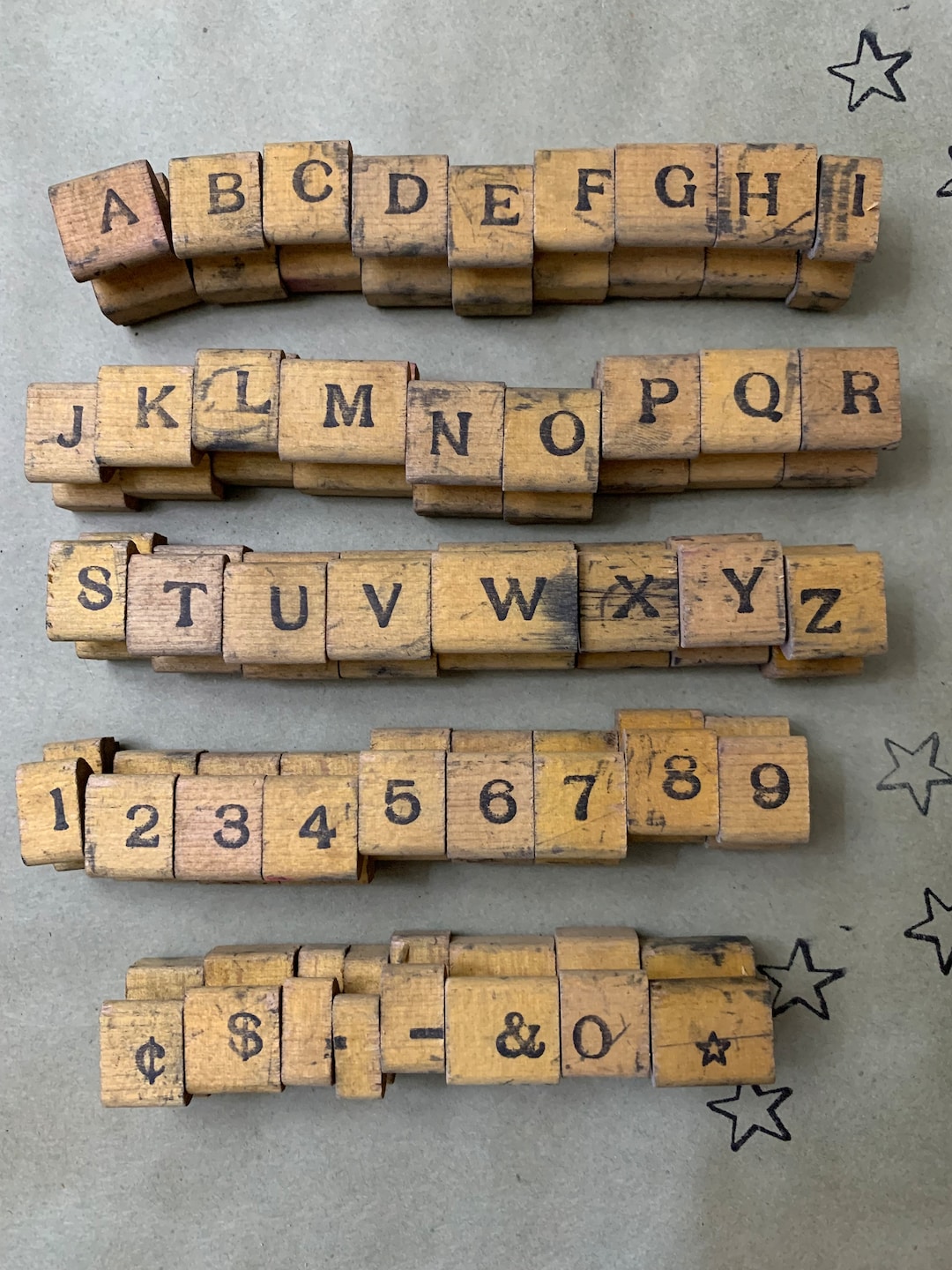 Vintage Wood Stamp Alphabet Set ABC Number Lettering Stamps for Craft ...