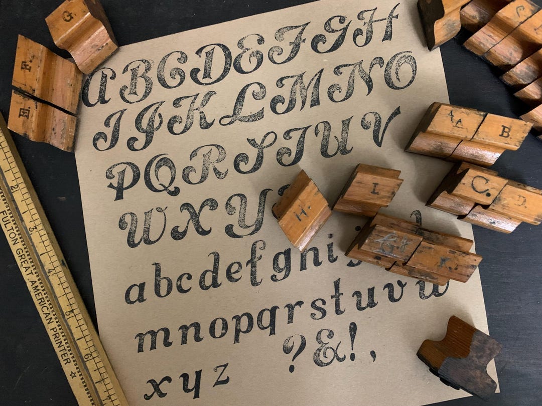 Vintage Wood Stamp Alphabet Set ABC Number Lettering Stamps for Craft ...
