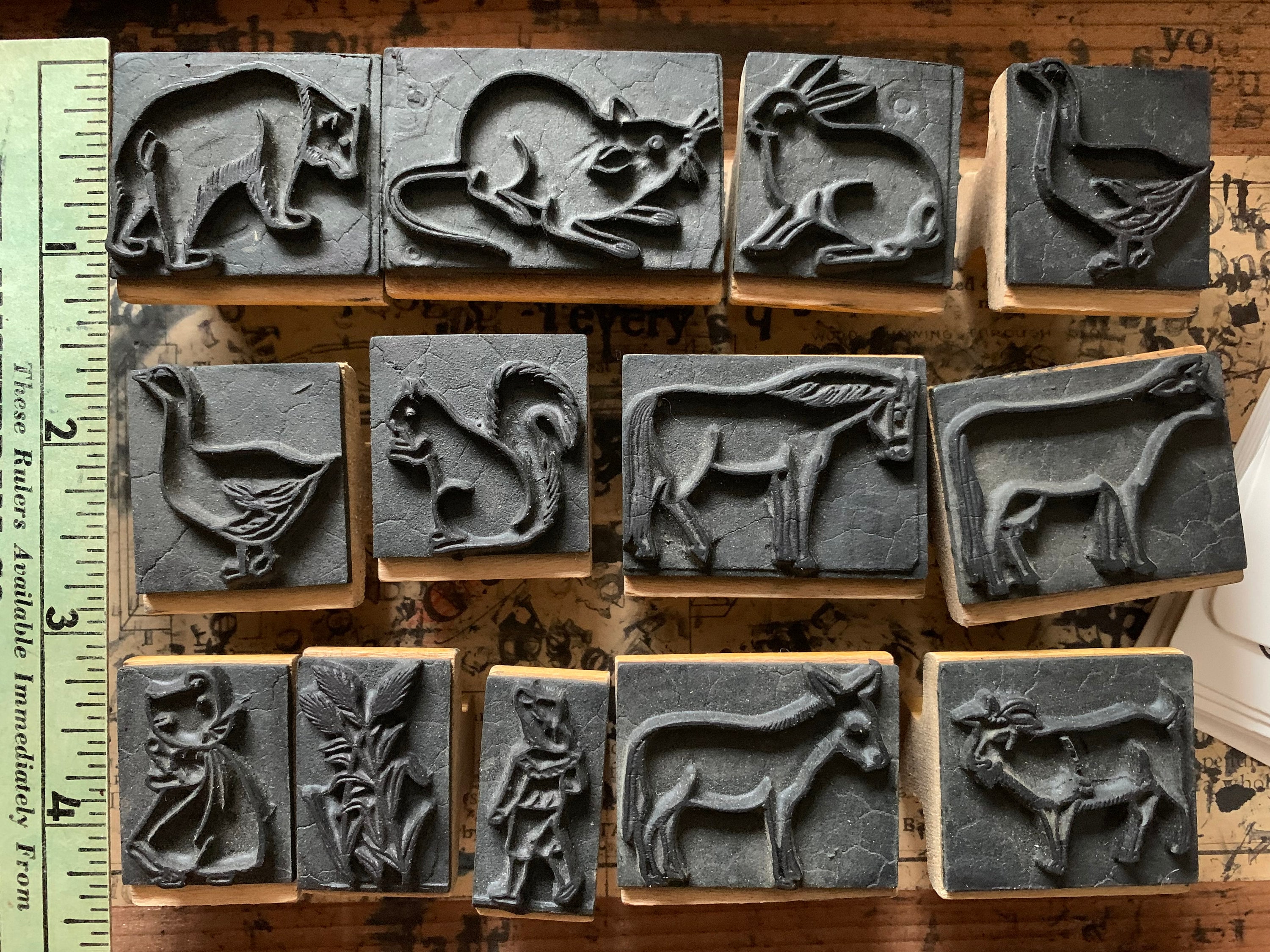 Vintage Farm Animal Stamp Wood Handled Rubber Stamp Craft Gift Card ...