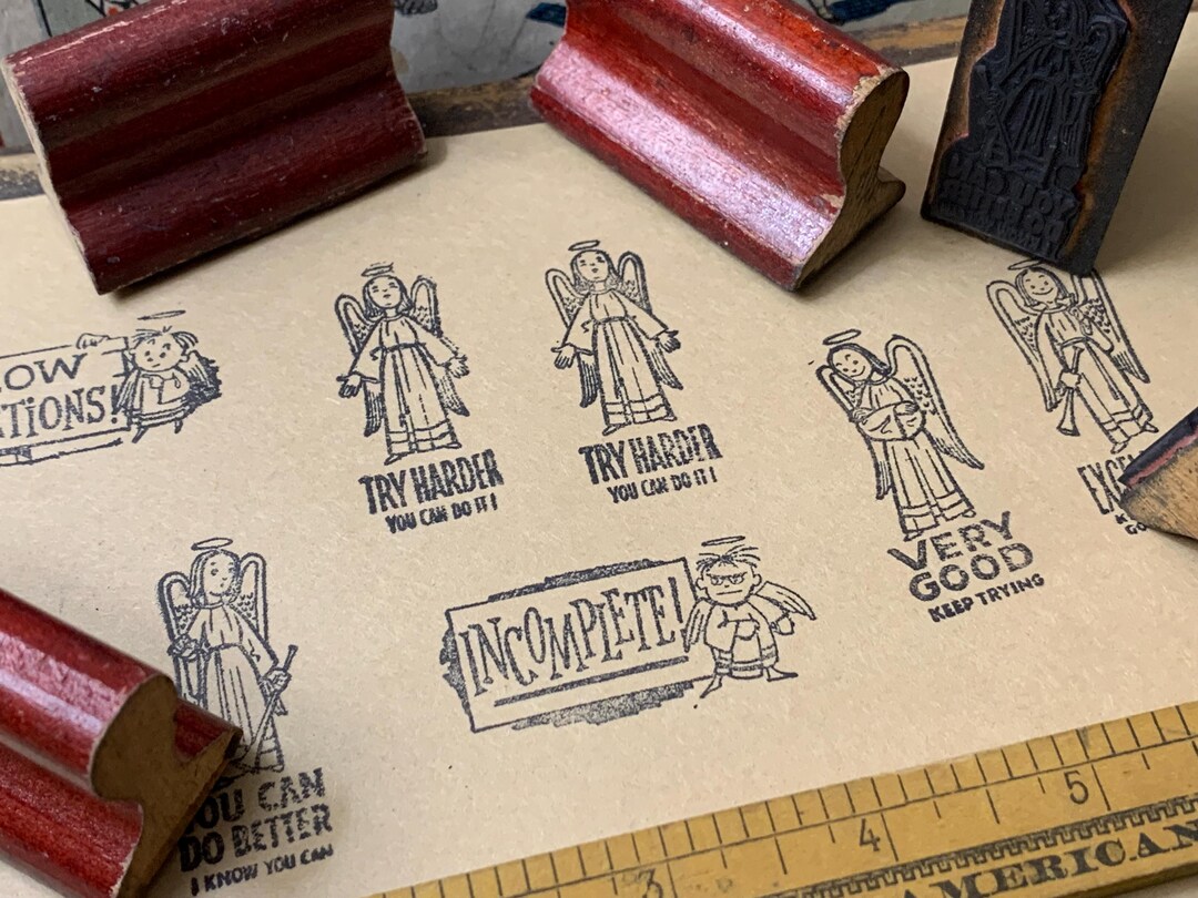 Vintage Teacher Grading Stamps Try Harder Stamp Good Work Stamp ...