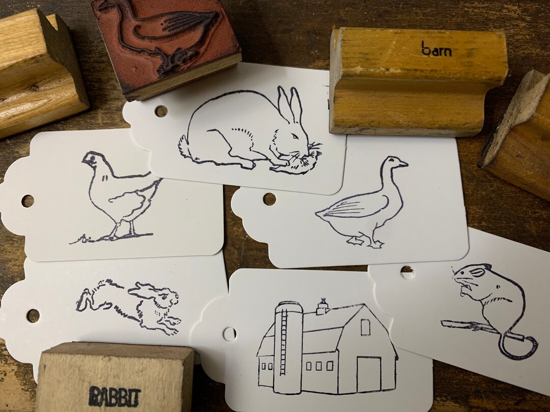 Vintage Farm Animal Stamp Wood Handled Rubber Stamp Craft Gift Card ...