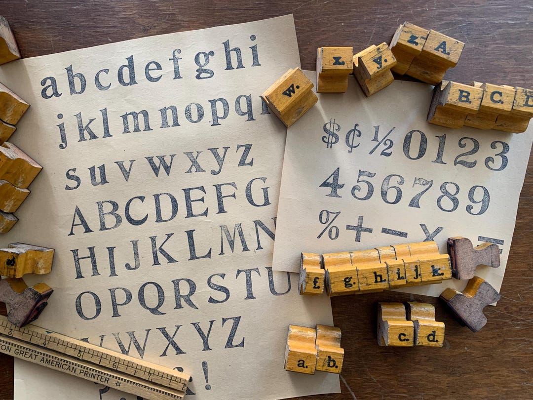 Vintage Wood Stamp Alphabet Set ABC Number Lettering Stamps for Craft ...