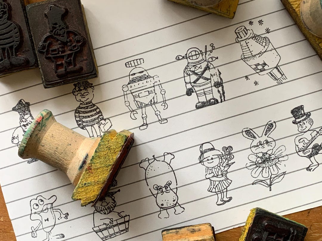 Vintage Character Rubber Stamps Animal Wood Stamp Cartoon Stamps ...
