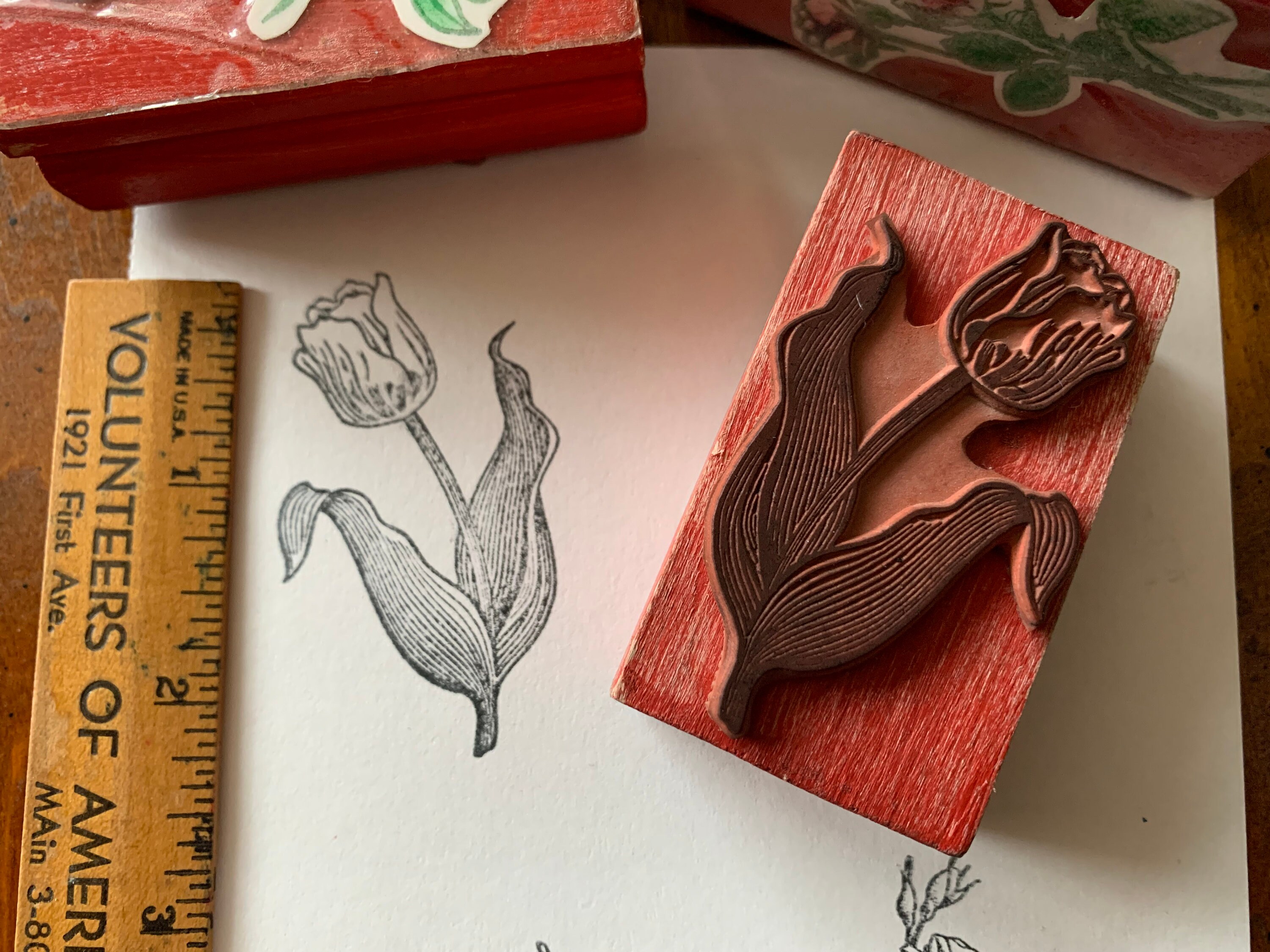Vintage Flower Stamp Wood Handled Rubber Stamp for Craft Gift Stamps ...