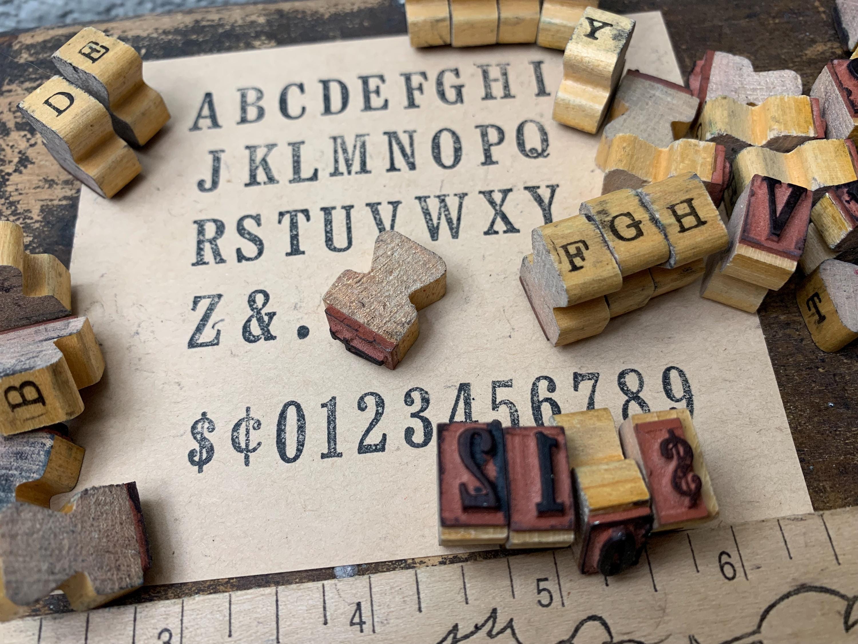 Vintage Wood Stamp Alphabet Set ABC Vintage Uppercase Stamps for Craft ...