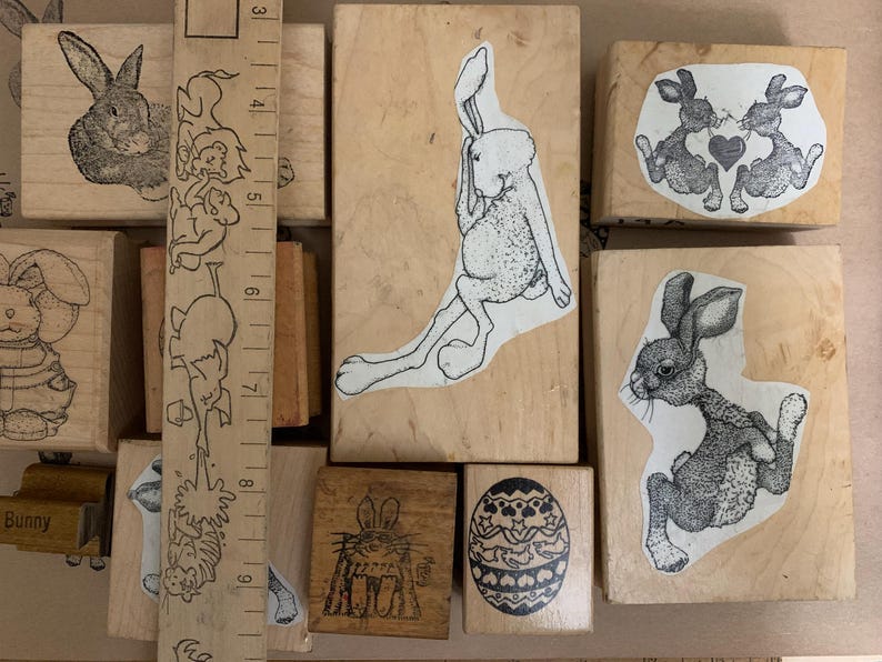 Vintage Wood Rubber Stamp Cartoon Animal Wood Stamp Vintage Rabbit Wood ...