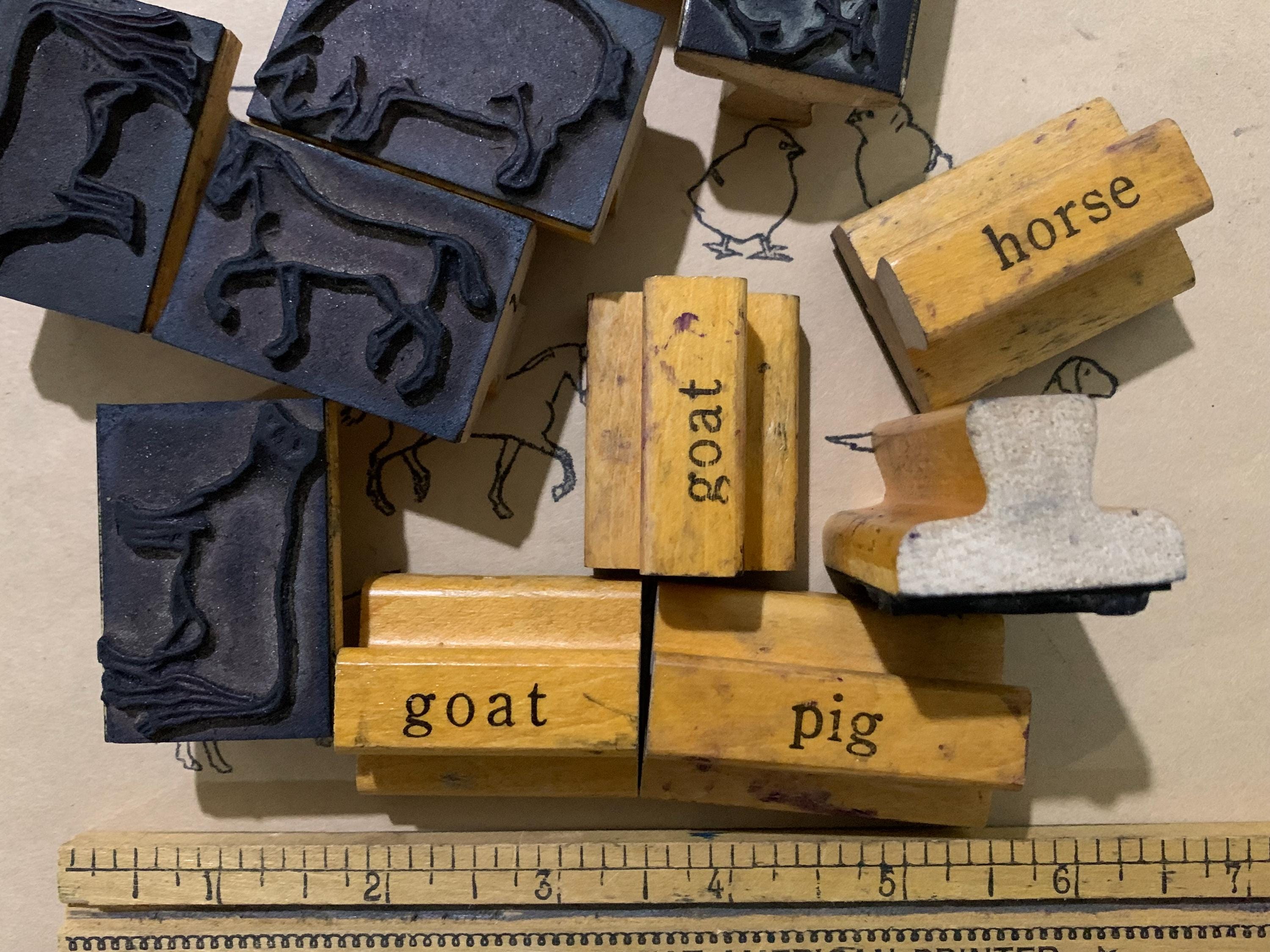 Vintage Farm Animal Stamp Wood Handled Rubber Stamp Craft Gift Card ...