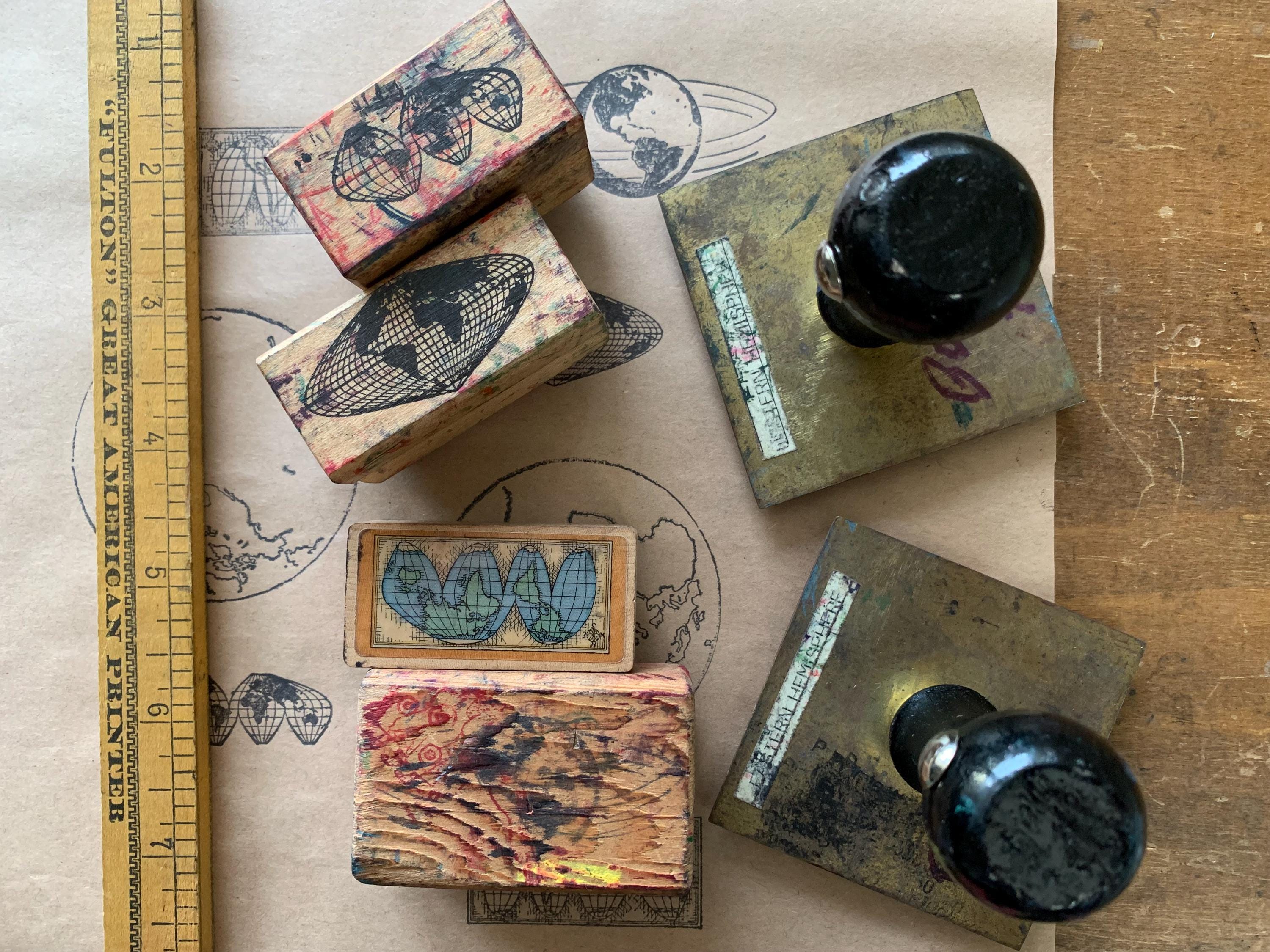 Vintage Earth Wood Rubber Stamp Geography World Wood Stamp Map Wood ...