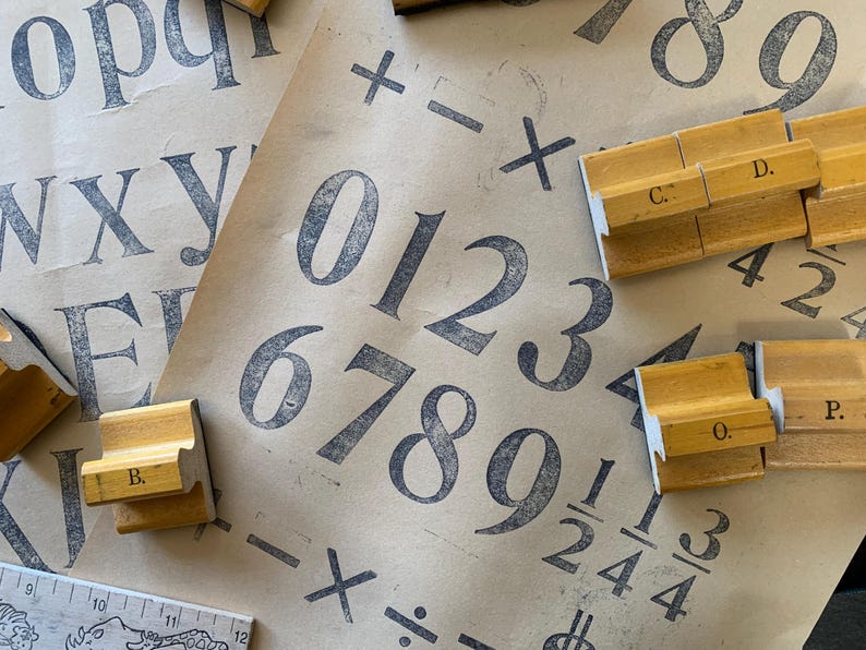 Vintage Wood Stamp Alphabet Set ABC Number Lettering Stamps for Craft ...