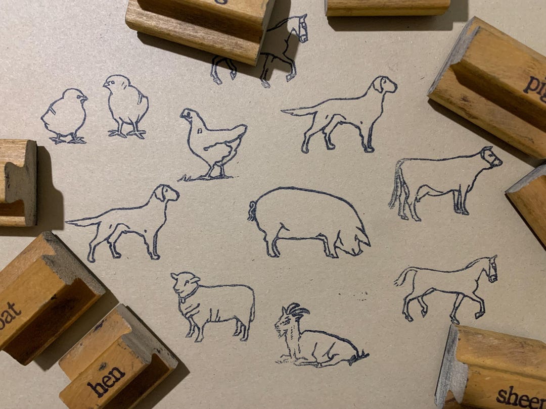 Vintage Farm Animal Stamp Wood Handled Rubber Stamp Craft Gift Card ...