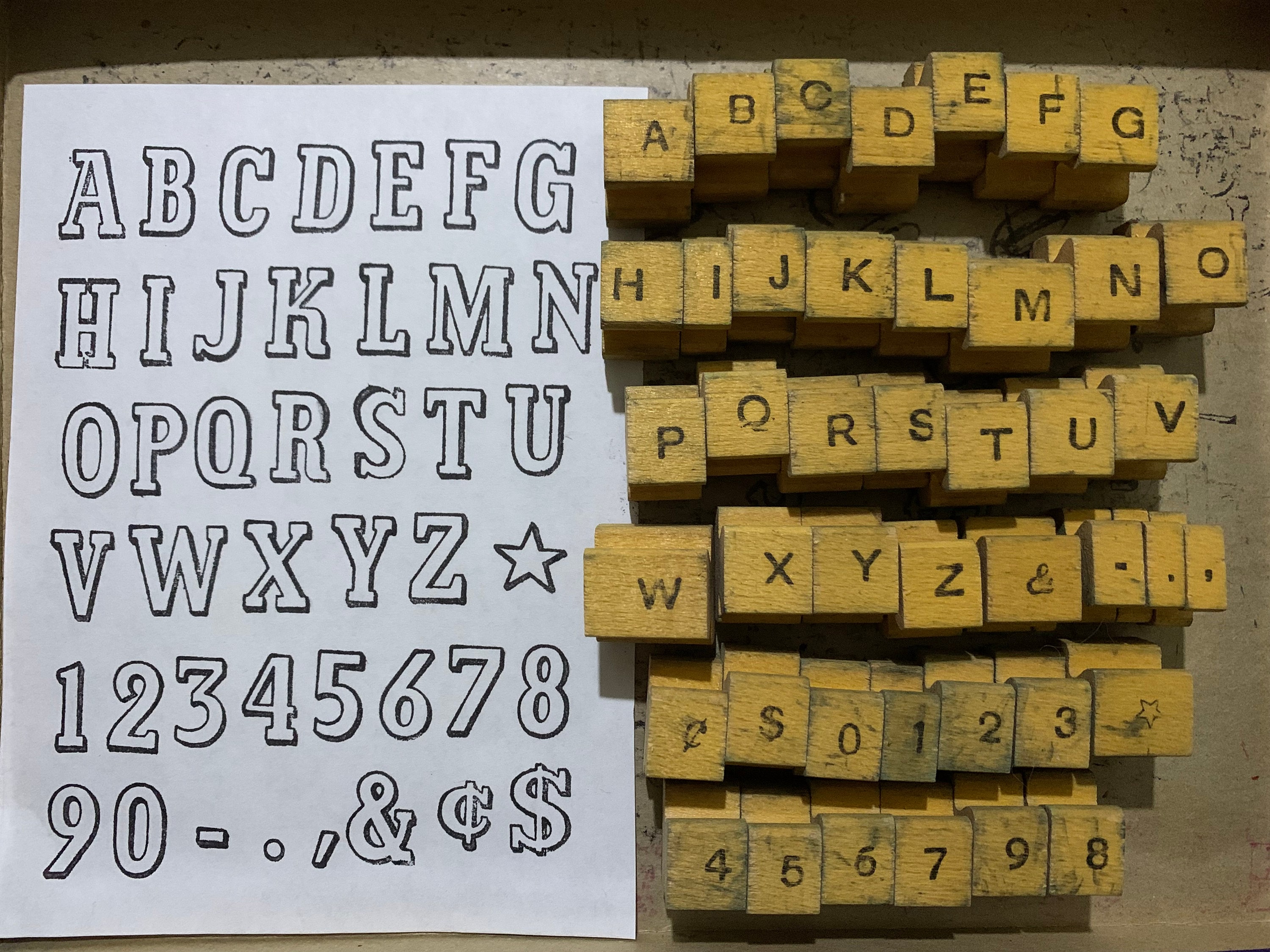 Vintage Wood Stamp Alphabet Set ABC Number Lettering Stamps for Craft ...