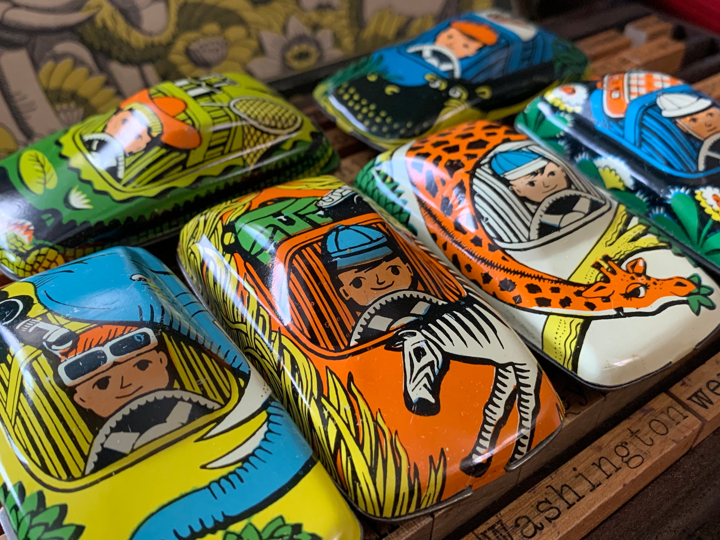 Vintage Safari Toy Tin Car Vintage Tin Litho Animal Theme Car Made in ...