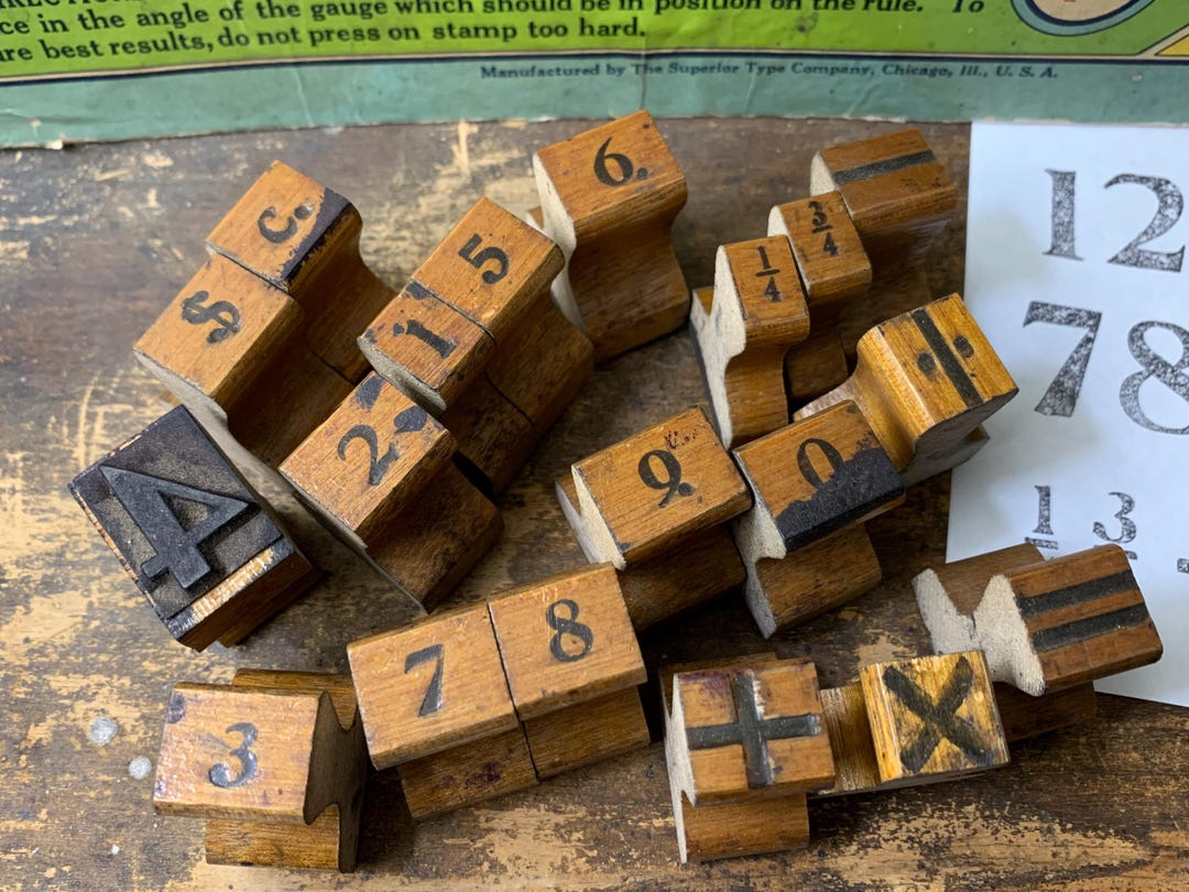 Vintage Wood Stamp Alphabet Set ABC Number Lettering Stamps for Craft ...