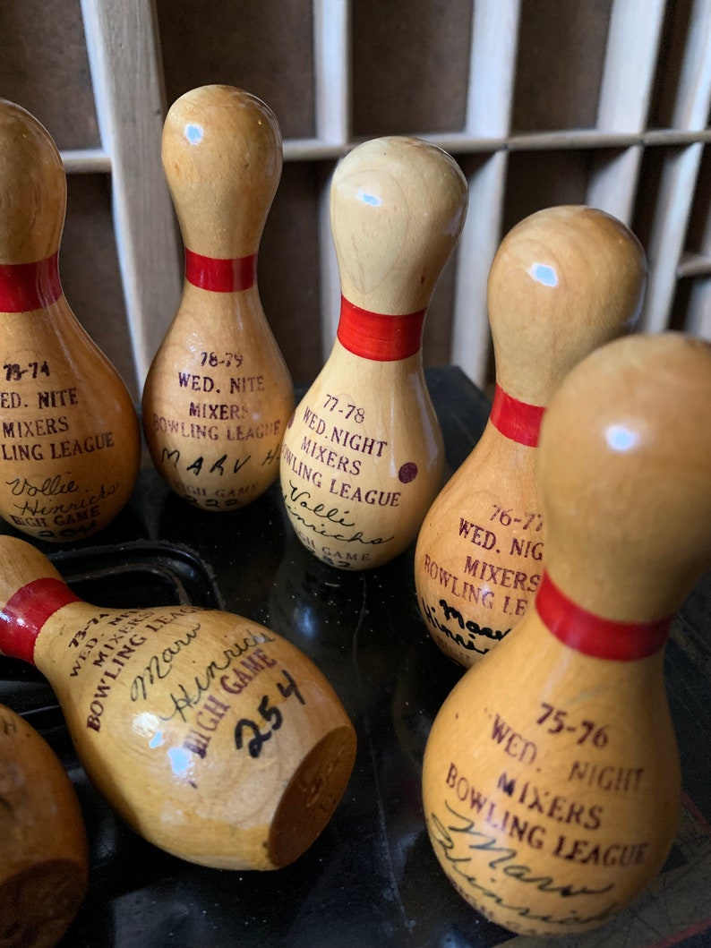 Vintage Bowling Pin Awards Trophies Vintage Wooden Bowling Pins Old ...