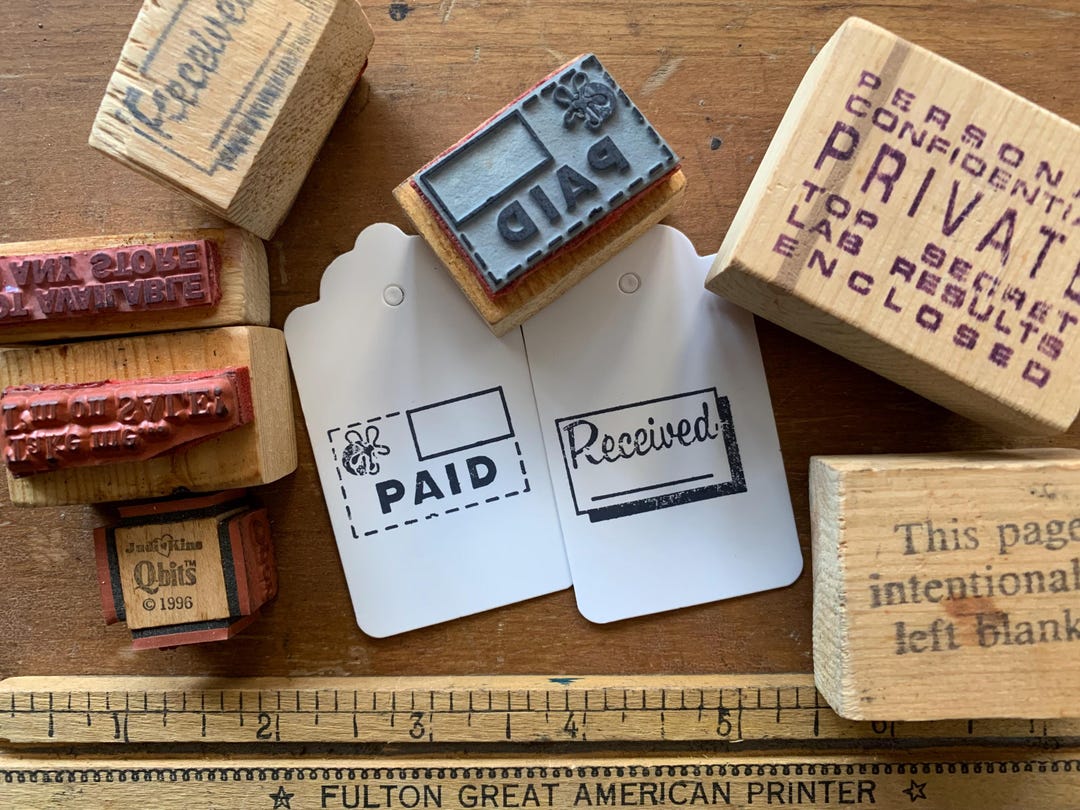 Vintage Wood Stamp Vintage Paid Rec'd Stamp Store Stamp Commercial Wood ...
