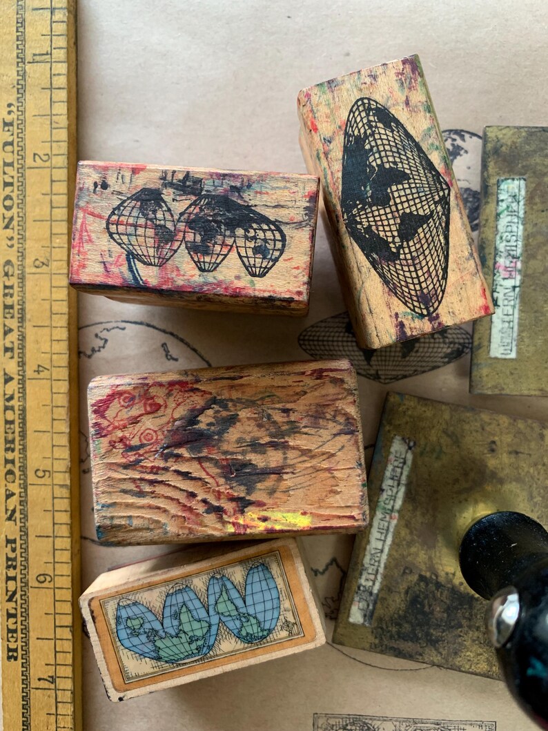 Vintage Earth Wood Rubber Stamp Geography World Wood Stamp Map Wood ...
