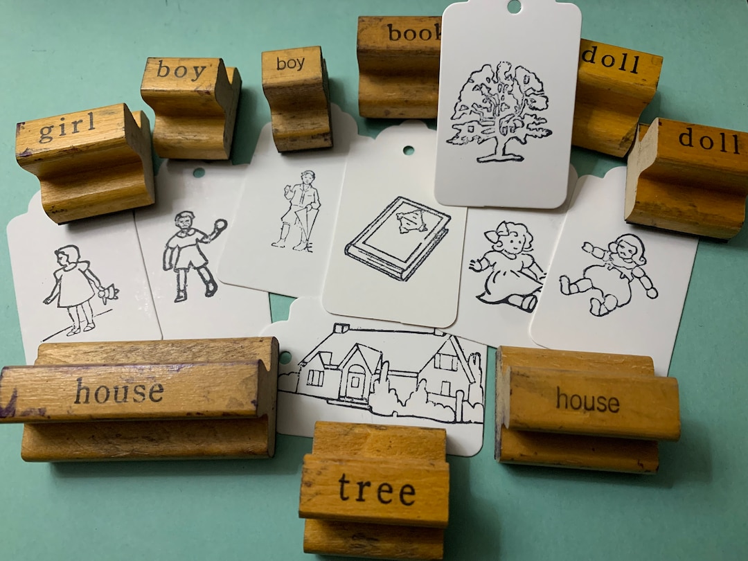 Vintage Wood Stamps Vintage People Stamps Girl Boy Stamp School Prints ...
