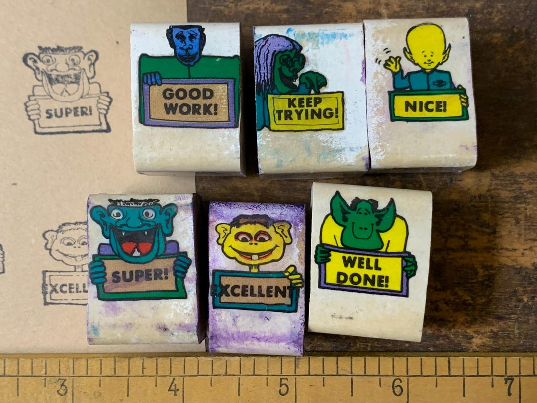 Vintage Teacher Grading Stamps Good Work Stamp Very Good Stamp Keep ...
