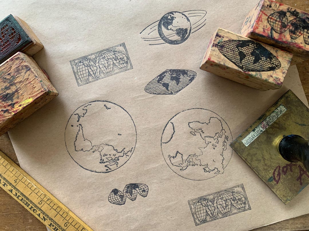 Vintage Earth Wood Rubber Stamp Geography World Wood Stamp Map Wood ...
