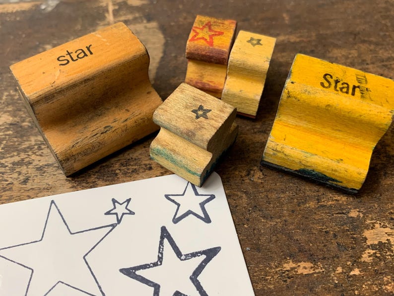 Vintage Wood Rubber Stamp Vintage Shape Stamp Vintage Star Stamp for ...