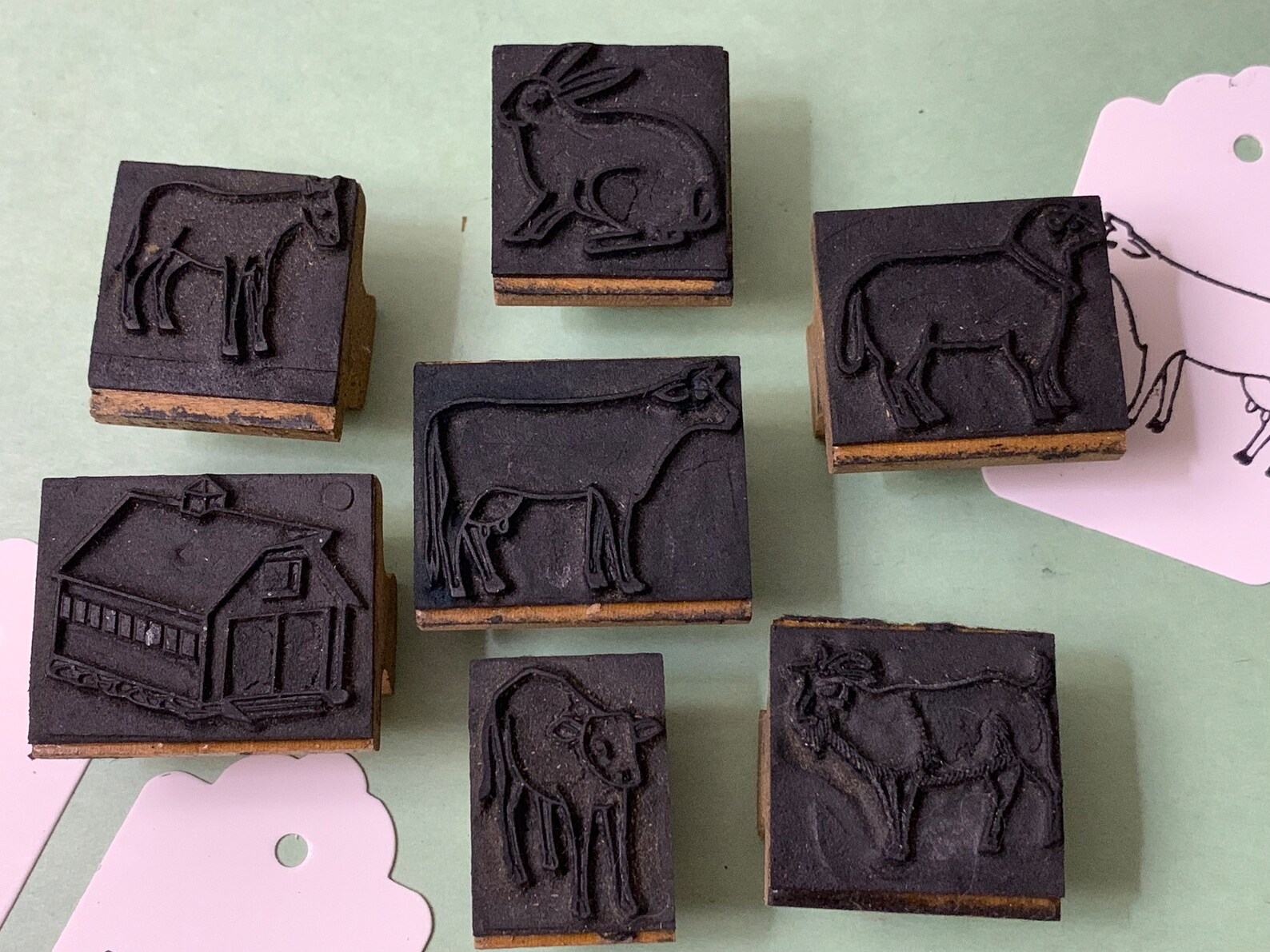 Vintage Farm Animal Stamp Wood Handled Rubber Stamp Craft Card Making ...