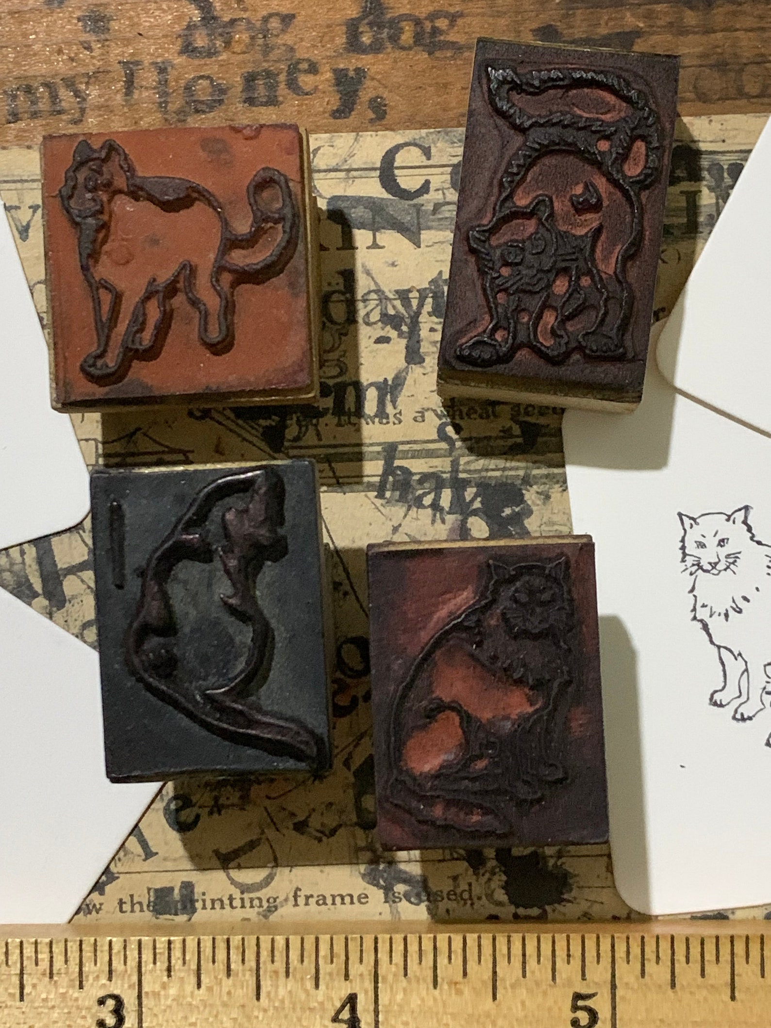 Vintage Cat Rubber Wood Stamp Vintage Cute Kitties Vintage Animal Stamp ...