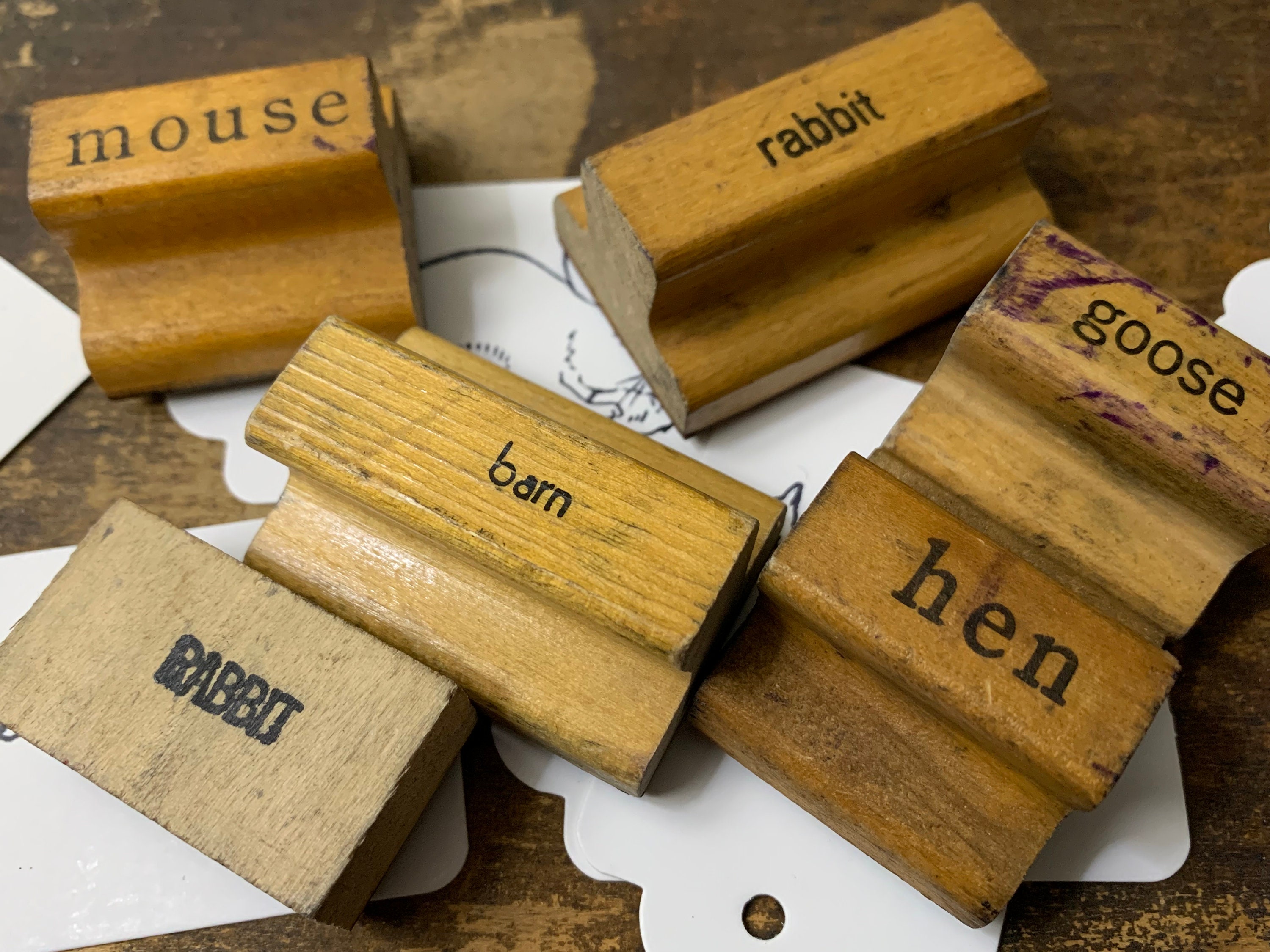 Vintage Farm Animal Stamp Wood Handled Rubber Stamp Craft Gift Card ...