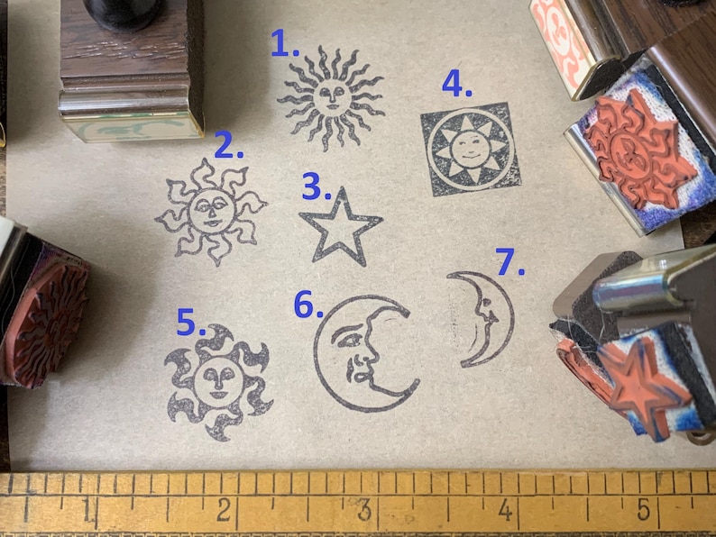 Vintage Wood Rubber Stamp Vintage Sun Stamp for Card Making Moon Stamp ...