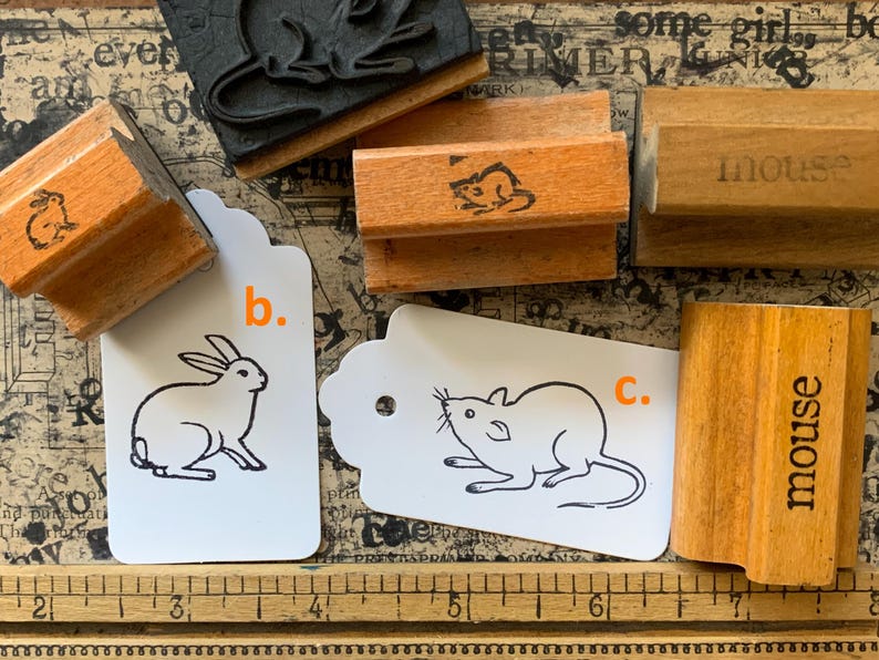 Vintage Farm Animal Stamp Wood Handled Rubber Stamp Craft Gift Card ...
