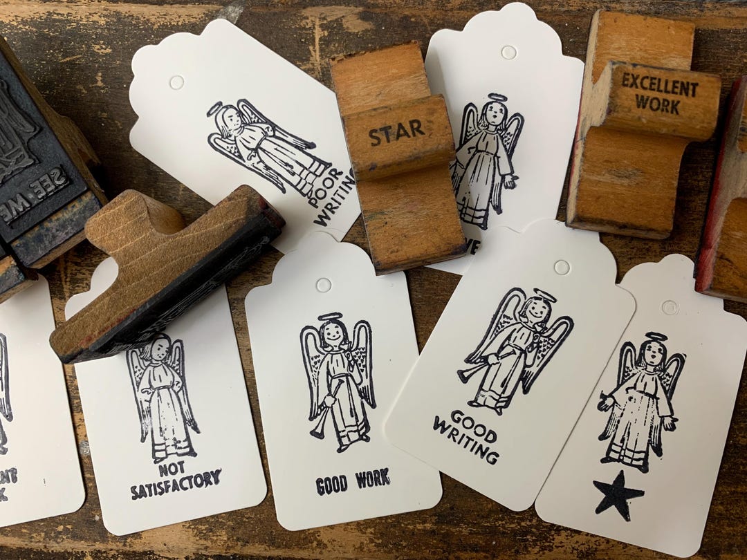 Vintage Teacher Grading Stamps Try Harder Stamp Good Work Stamp ...