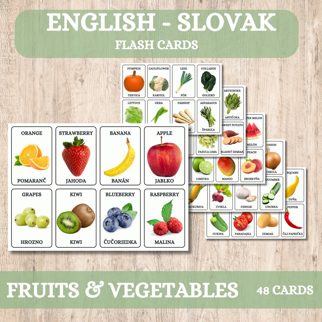 Fruits and Vegetables Flash Cards, English / Slovak Printable ...