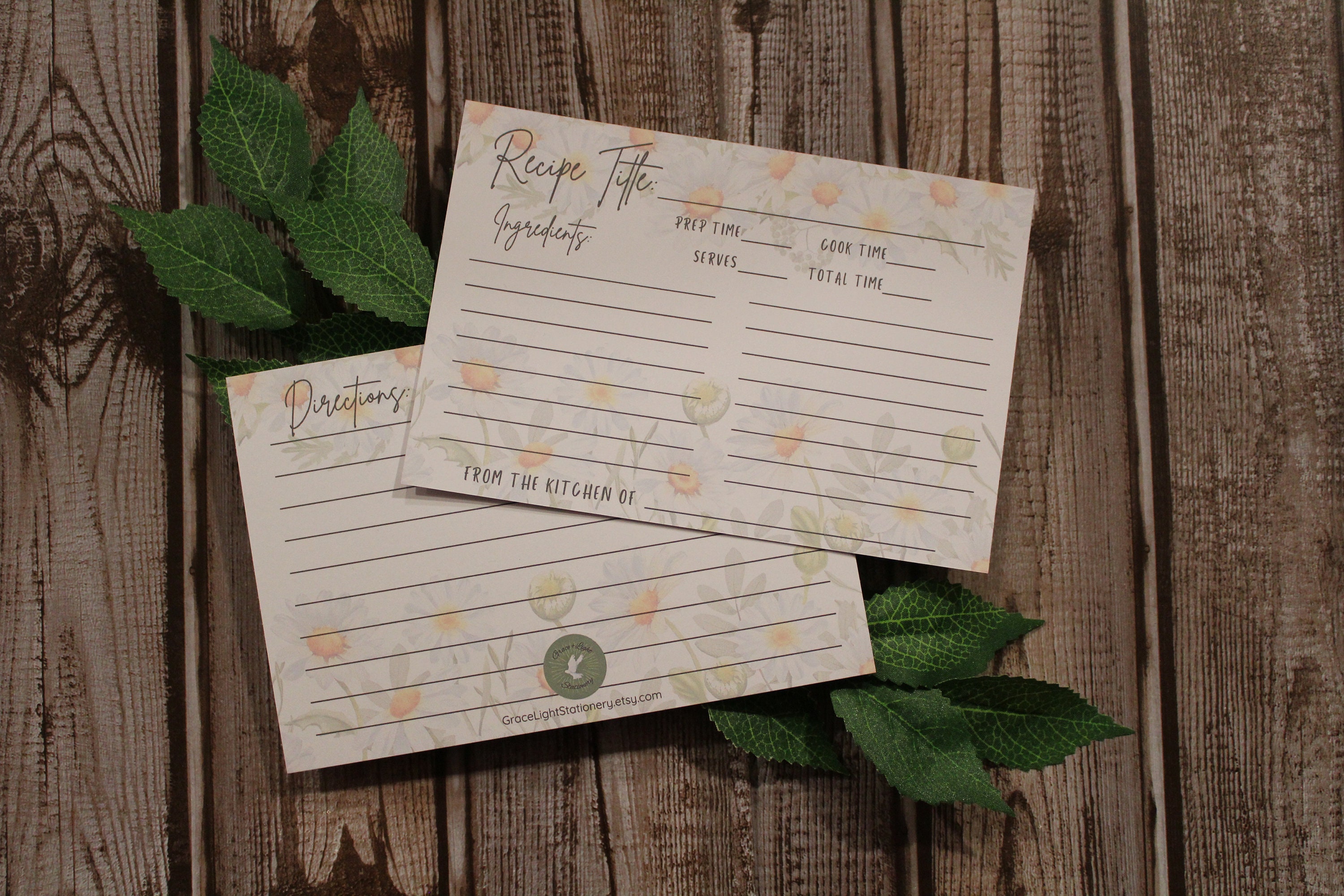 Cute White Daisy Recipe Cards [4x6] Double-sided | Packs of 10 and 25 ...