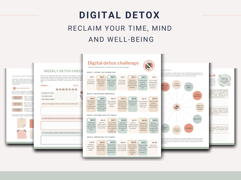 Digital Detox Workbook Printable Tracker Mindful Tech Use Daily ...