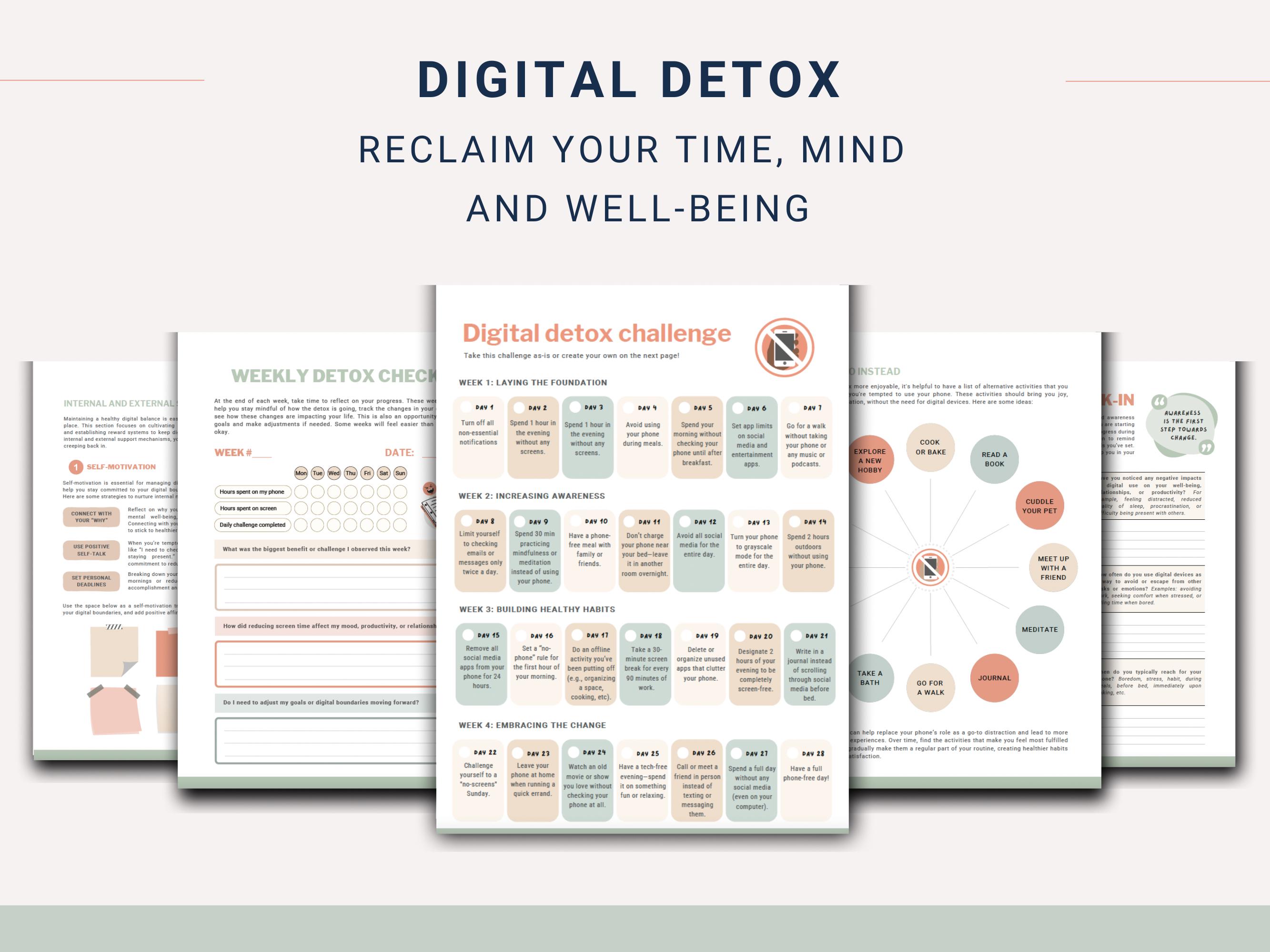 Digital Detox Workbook Printable Tracker Mindful Tech Use Daily ...