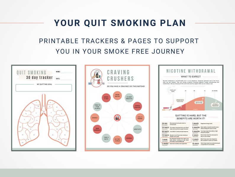 Quit Smoking or Vaping Tracker and Guide Digital Worksheets | What to ...