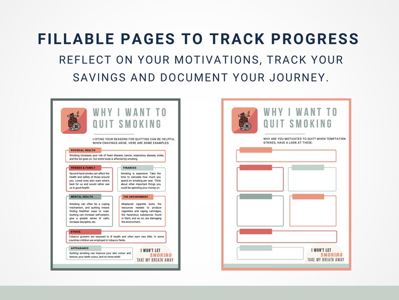 Quit Smoking or Vaping Tracker and Guide Digital Worksheets | What to ...